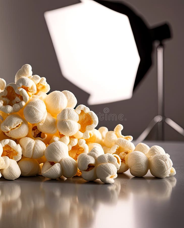 Close-Up View of Freshly Popped Popcorn on a Table with Soft Lighting ...