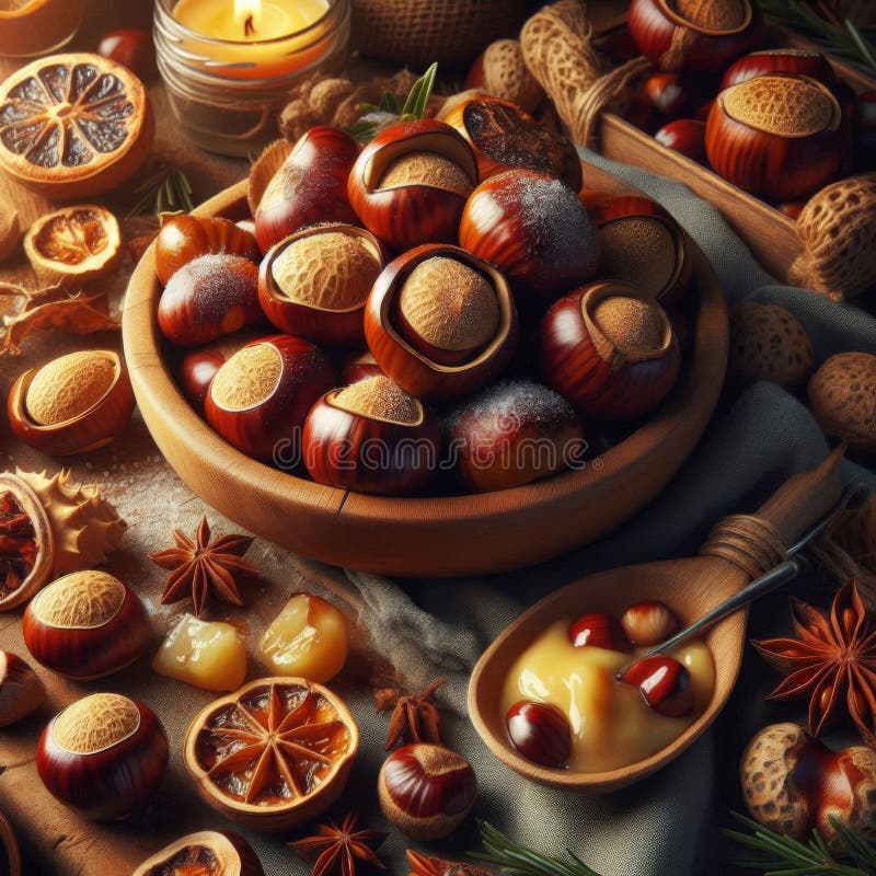 Close-up View of Freshly Roasted Chestnuts with Golden Brown Shells ...