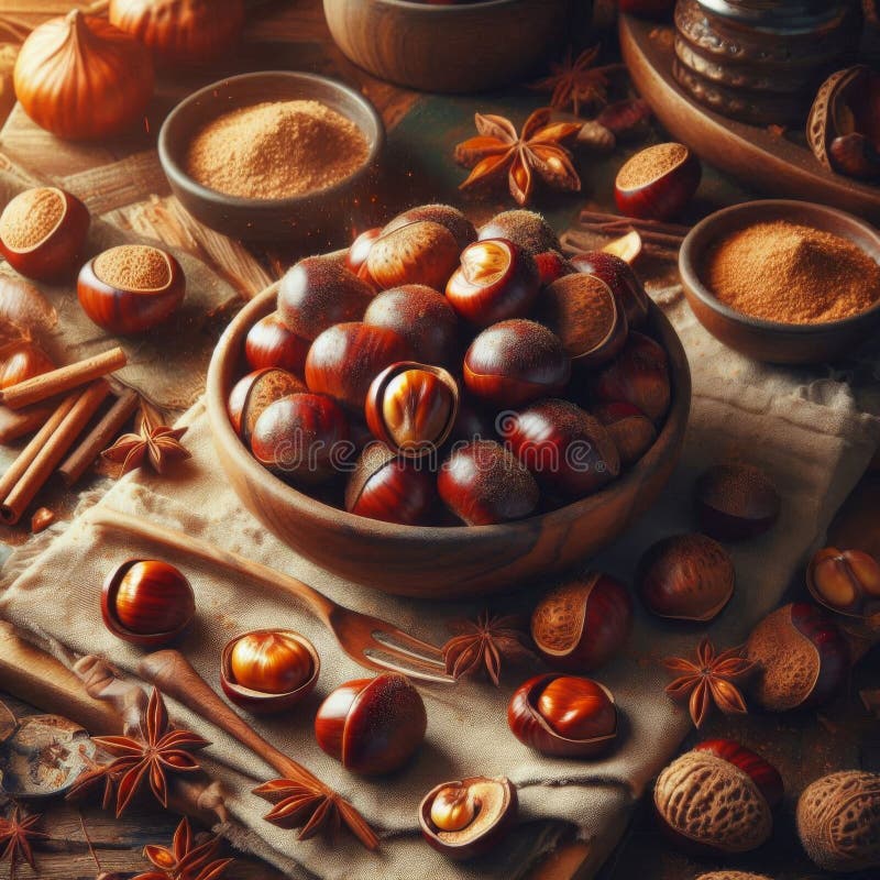 Close-up View of Freshly Roasted Chestnuts with Golden Brown Shells ...