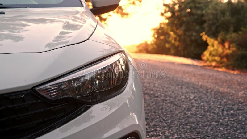 Close Up View of Front Light of Car Headlights. Unrecognizable White ...