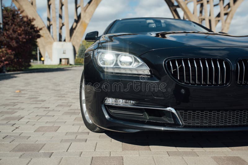 Close Up View of the Front Light in a Luxury Car Stock Image - Image of ...