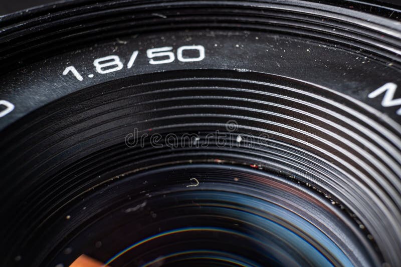 Close-Up of Vintage Camera Lens with 1.8/50 Aperture Setting Stock ...