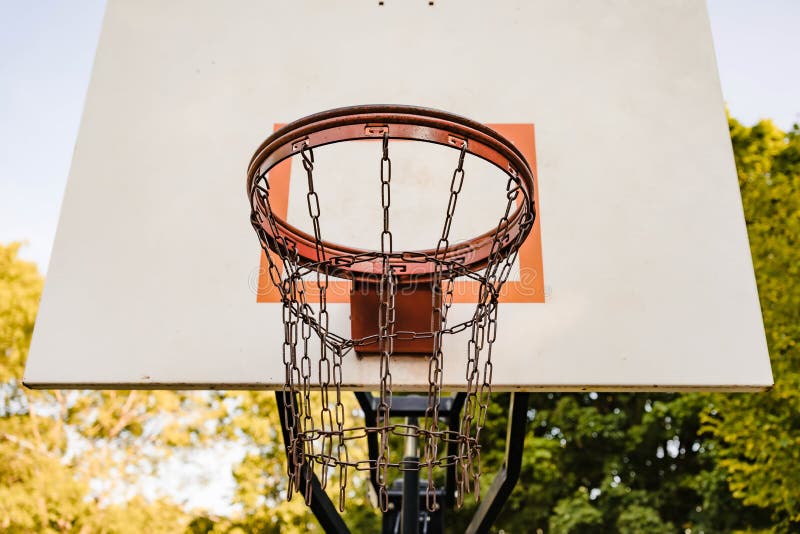 A Close Up View of the Front of a Park Basketball Hoop Stock Image ...