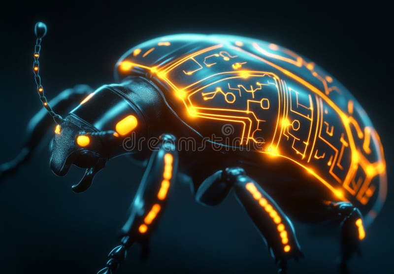 Close-up View of a Futuristic Bug Featuring an Electronic Circuitry ...