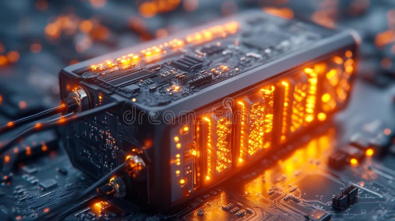 Futuristic Electronic Circuit with Glowing Lights and Cables Stock ...