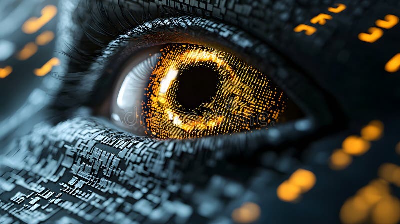 Close-Up View of a Futuristic Eye with Digital Elements Reflecting ...
