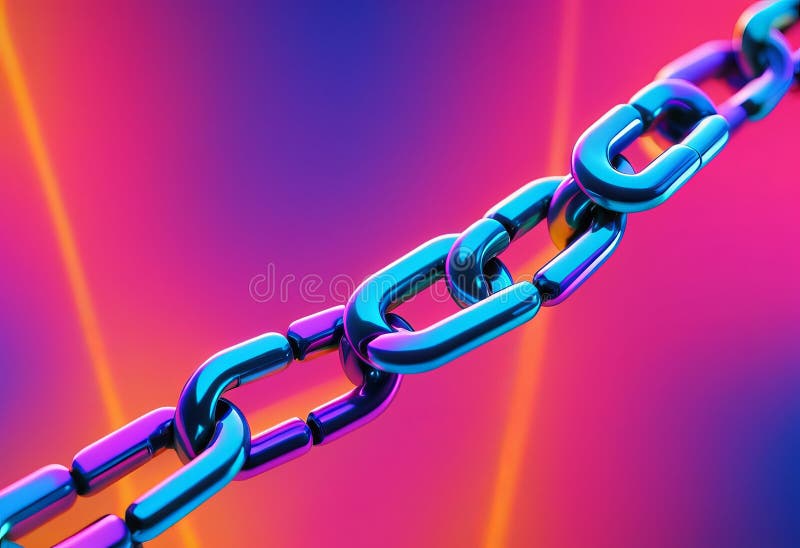 A Close-up View of a Futuristic, Glowing Chain or Link Made of Neon ...