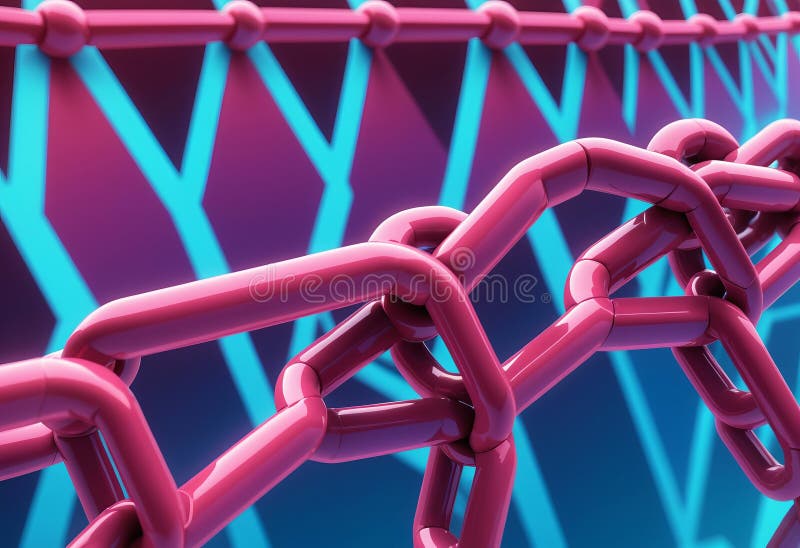 A Close-up View of a Futuristic, Glowing Chain or Link Made of Neon ...