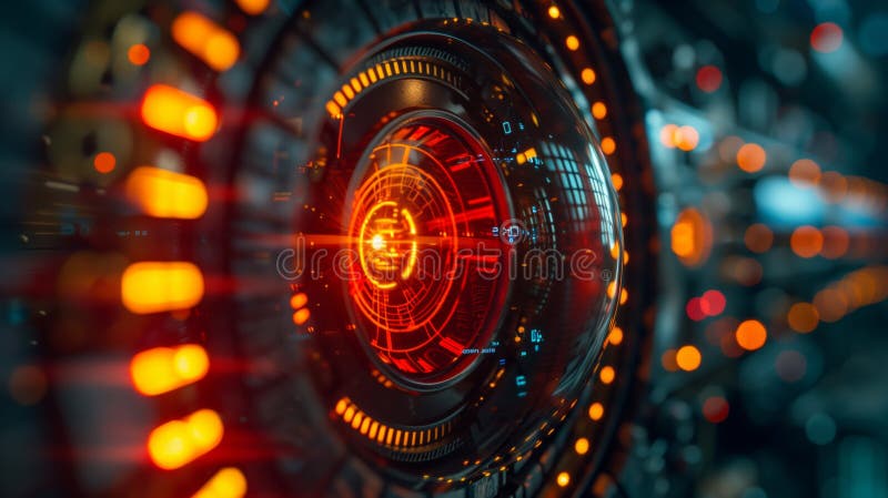 Close Up View of a Futuristic Interface with Orange Lights Stock Photo ...