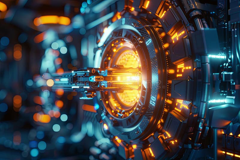 A Close-up View of a Futuristic Machine with a Glowing Portal ...