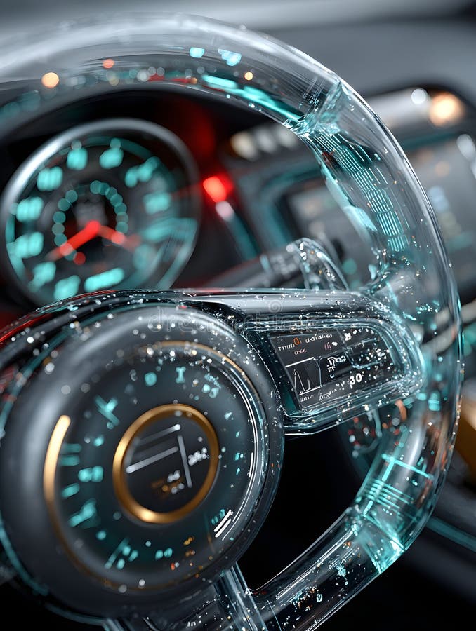 Transparent Futuristic Steering Wheel in High-Tech Vehicle Stock ...
