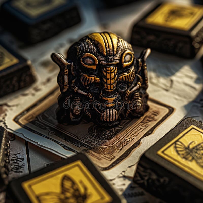 Close-up View of a Game Piece Sculpture on a Wooden Table, Surrounded ...