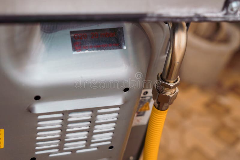 Close-Up View of a Gas Connector and Appliance Label Stock Image ...