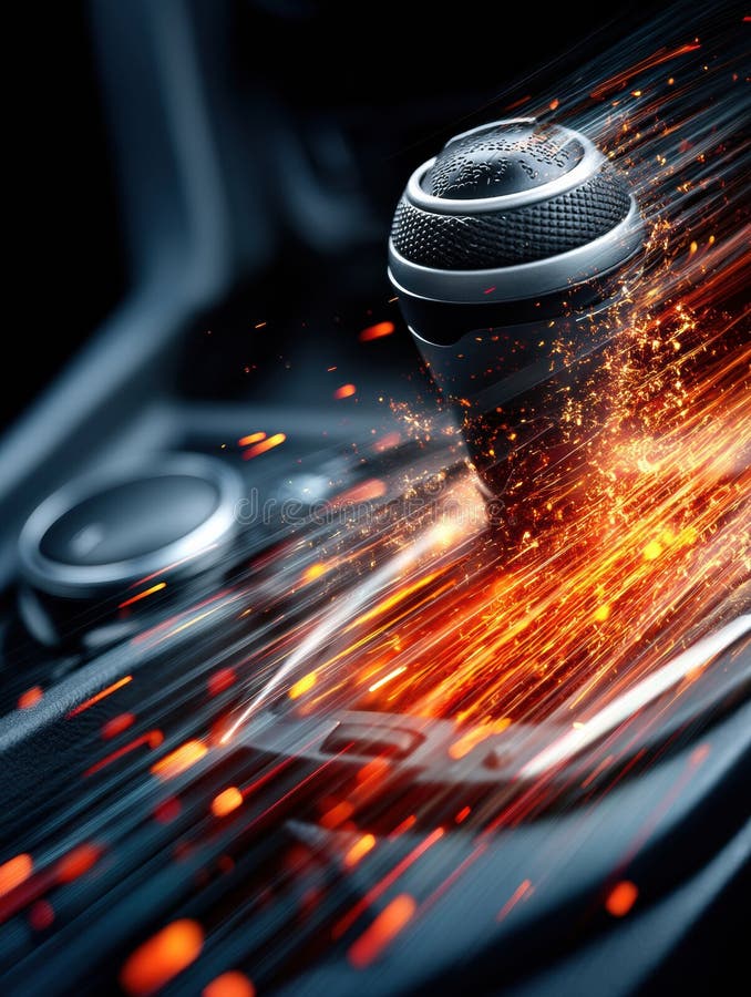 Close-up View of Gear Shift with Dynamic Fire and Sparks Showcasing ...