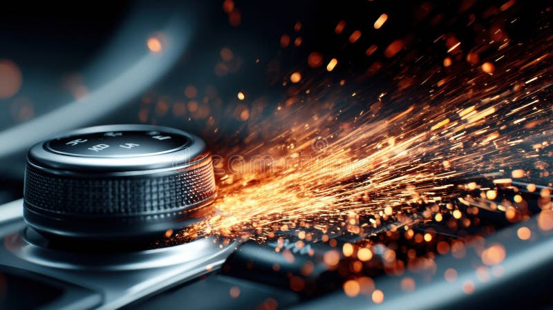 Close-up View of Gear Shift Surrounded by Dynamic Sparks and Fire ...