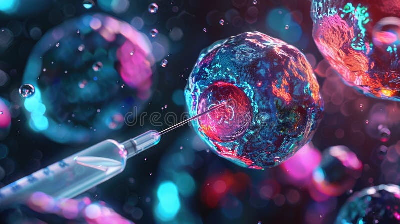Close-Up View of Genetic Modification of a Cell Under Microscope. Stock ...