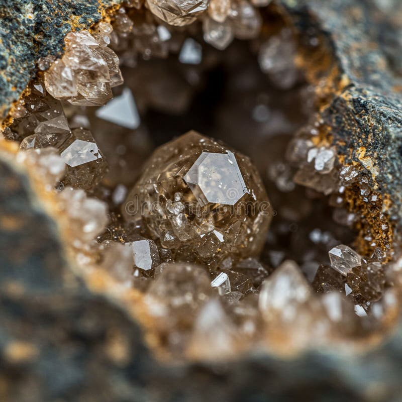 A Close-up View of a Geode Cavity Filled with Hexagonal, Transparent ...
