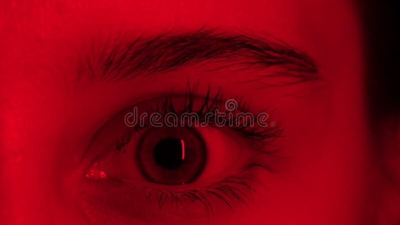 Girl S Large Blinking Eye in Red Light, Close Up View Stock Video ...
