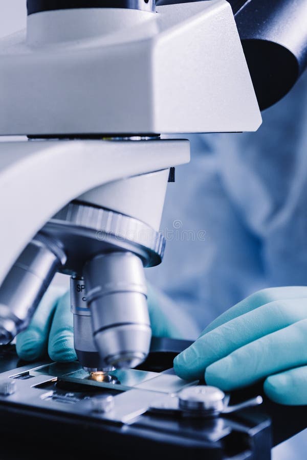 Close Up View of Glass Under Microscope Stock Photo - Image of research ...
