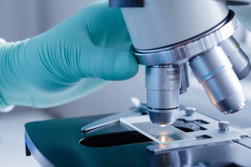 Close Up View of Glass Under Microscope Stock Photo - Image of close ...