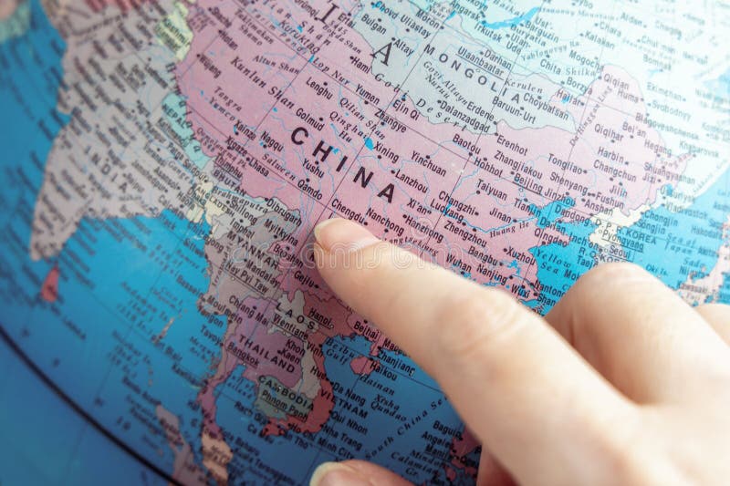 Close-up View of Globe Pointing at China Editorial Stock Image - Image ...