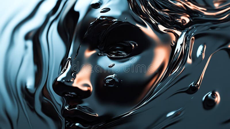 A Close-up View of a Glossy, Abstract Face Emerging from Fluid Textures ...