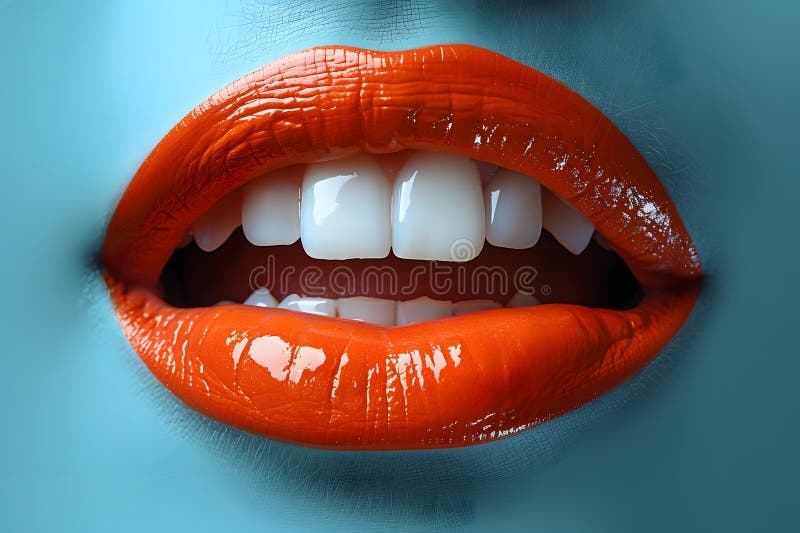 Bright Red Lips On Blue Skin Color Contrast Concept For Modern Art And Design Generative Ai