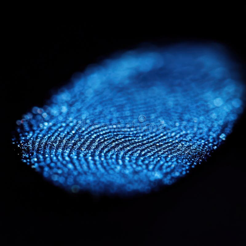 Blue Fingerprint Macro on Dark Background, Glowing in Detail Stock ...