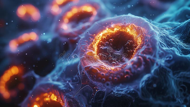 Close-Up View of Glowing Cells in a Laboratory Setting at Night Stock ...
