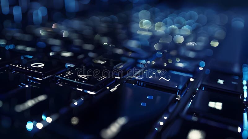 Close-up View of a Glowing Computer Keyboard Highlighting Keys in Soft ...