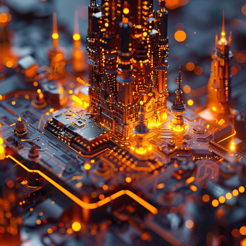 Close Up View of Glowing Digital Castle Tower, Symbolizing Cyber ...