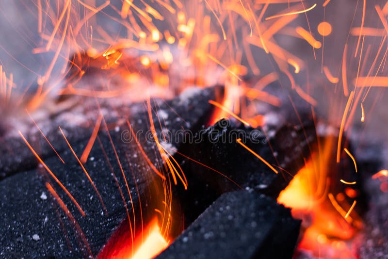 Close Up View of Glowing Flying Sparks Hot Fire Flame Stock Photo ...