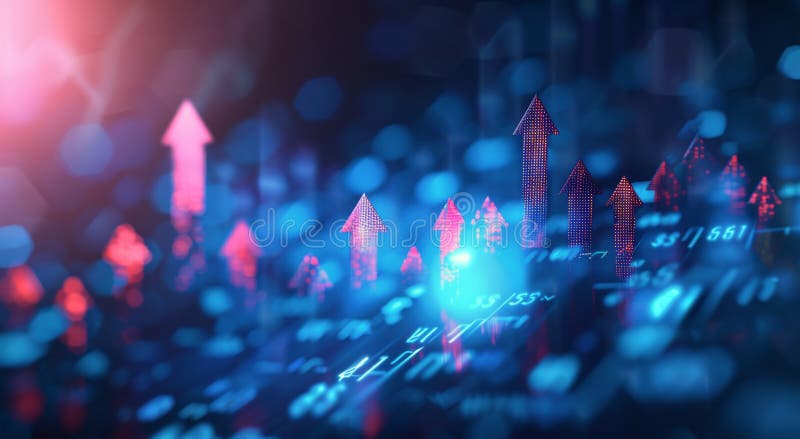 Glowing Red Arrows on Digital Circuit Board Background Stock Photo ...