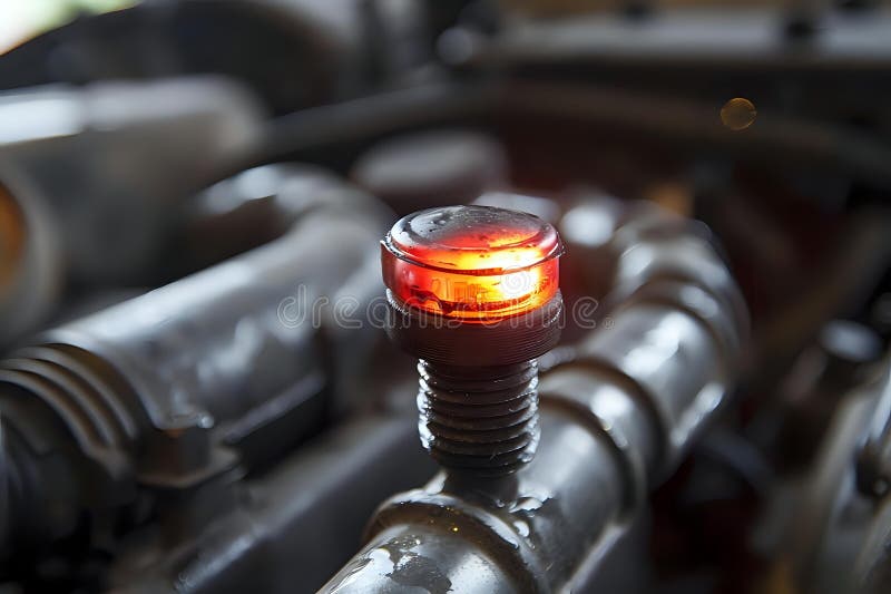 Close-Up View of a Glowing Red Indicator Light on Industrial Machinery ...