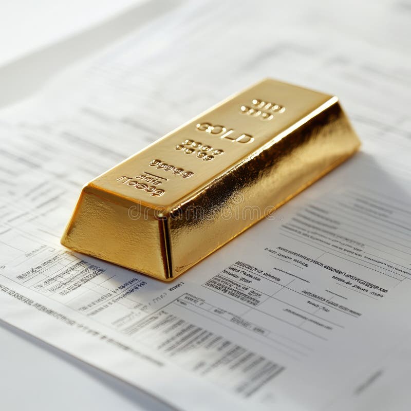 Gold Bar on Financial Documents Stock Illustration - Illustration of ...