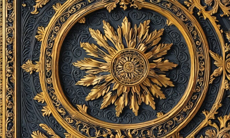 Close-up View Gold-colored Ornate Panel with Central Floral Design ...