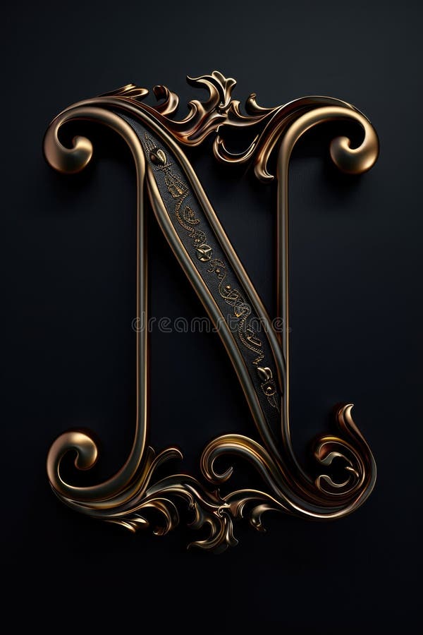 A Close-up View of a Gold Metal Letter N Stock Photo - Image of luxury ...