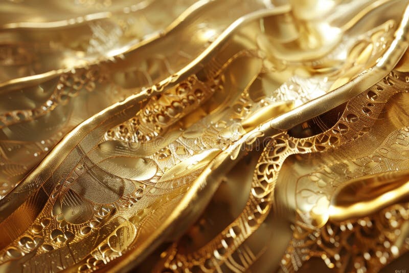Close-up View of a Gold Plate Featuring Intricate Designs and Layers of ...