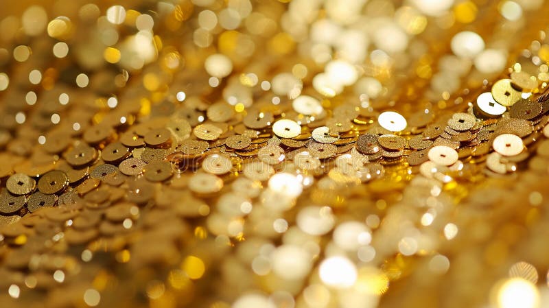 Close-up View of Gold Sequins. Golden Sequins on Fabric Abstract ...