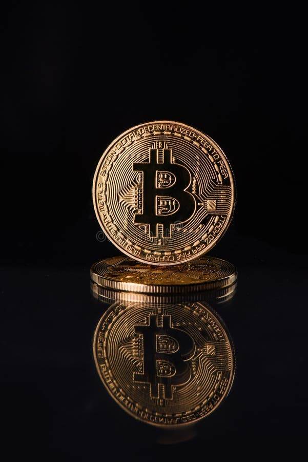 Close Up View of Golden Bit Coins Stock Image - Image of internet ...