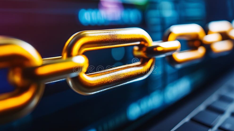 Close-Up View of a Golden Chain Link Symbolizing Connection and ...