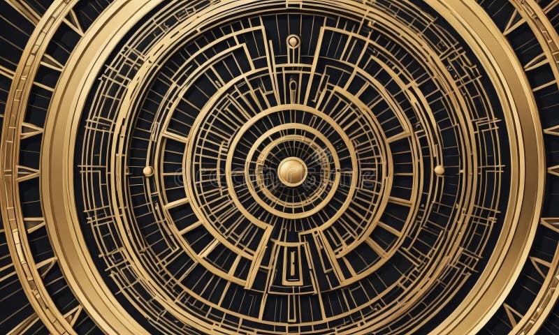 Close-up View Golden Clock Face with Intricate Geometric Patterns and ...