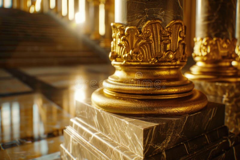 A Close-up View of a Golden Pillar in a Building, Great for Interior or ...