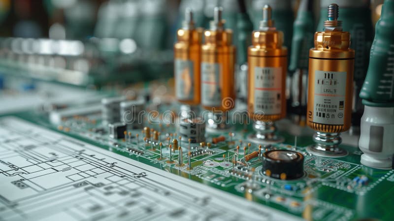 A Close-up View of a Green Circuit Board with Multiple Orange ...