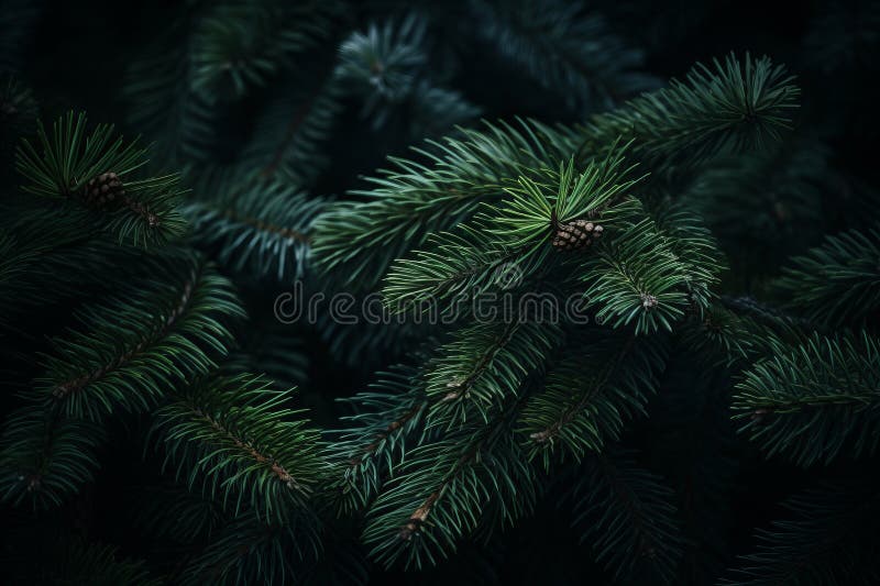 A Close Up View of Green Pine Needles on a Dark Background Stock ...