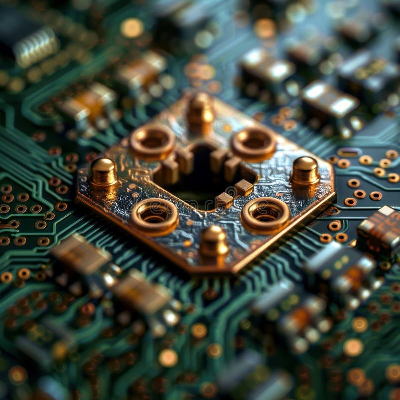 Close-up View of a Green Solder Masked PCB with Integrated Circuits ...