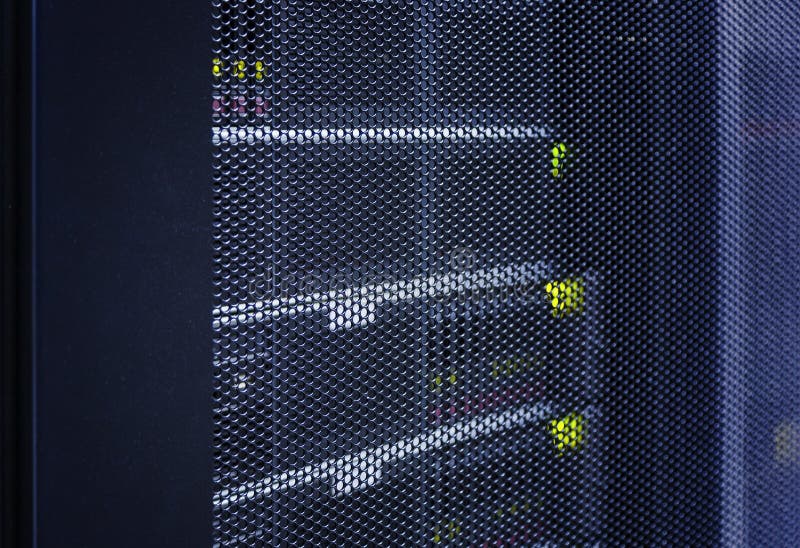 Close Up View Grid Door of Modern Mainframe in High Tech Internet Data ...