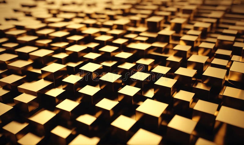 A Close-up View of a Grid of Gold Cubes, Captured in a Studio Setting ...