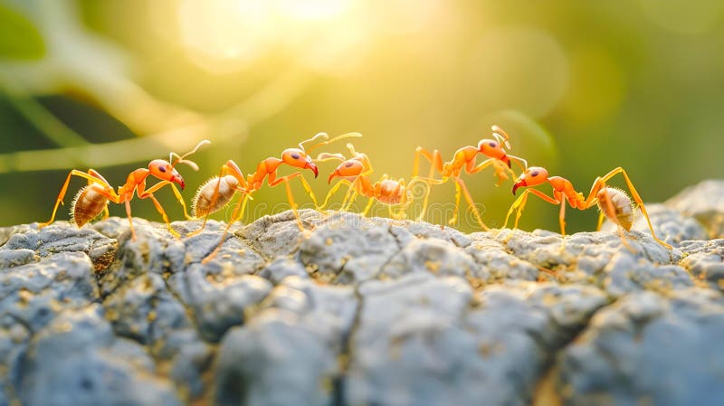 Close Up View of a Group of Ants Working Together To Form a Bridge on ...