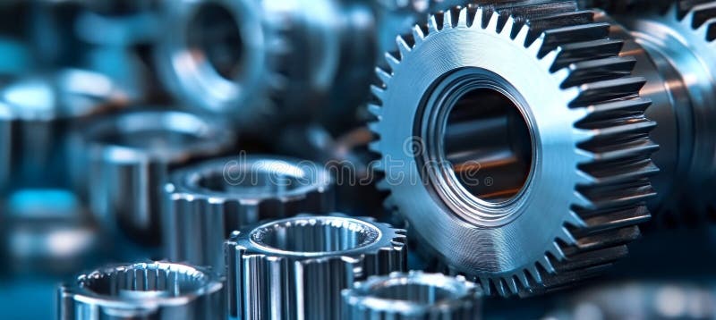 Close Up View of a Group of Interlocking Metal Gears and Cog Wheels of ...